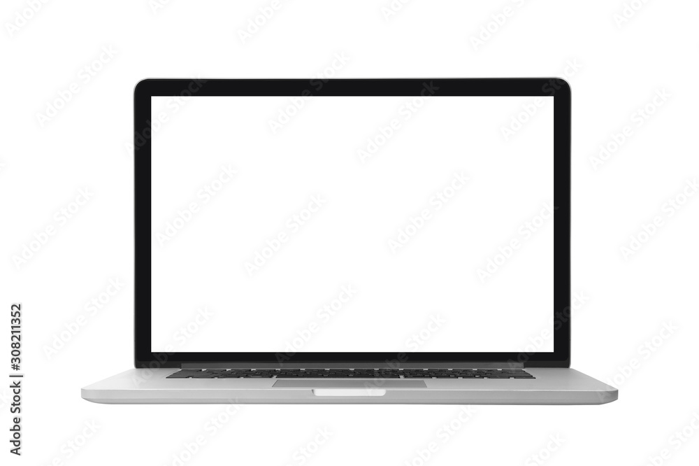 Front view of New generation laptop with blank screen isolated with ...