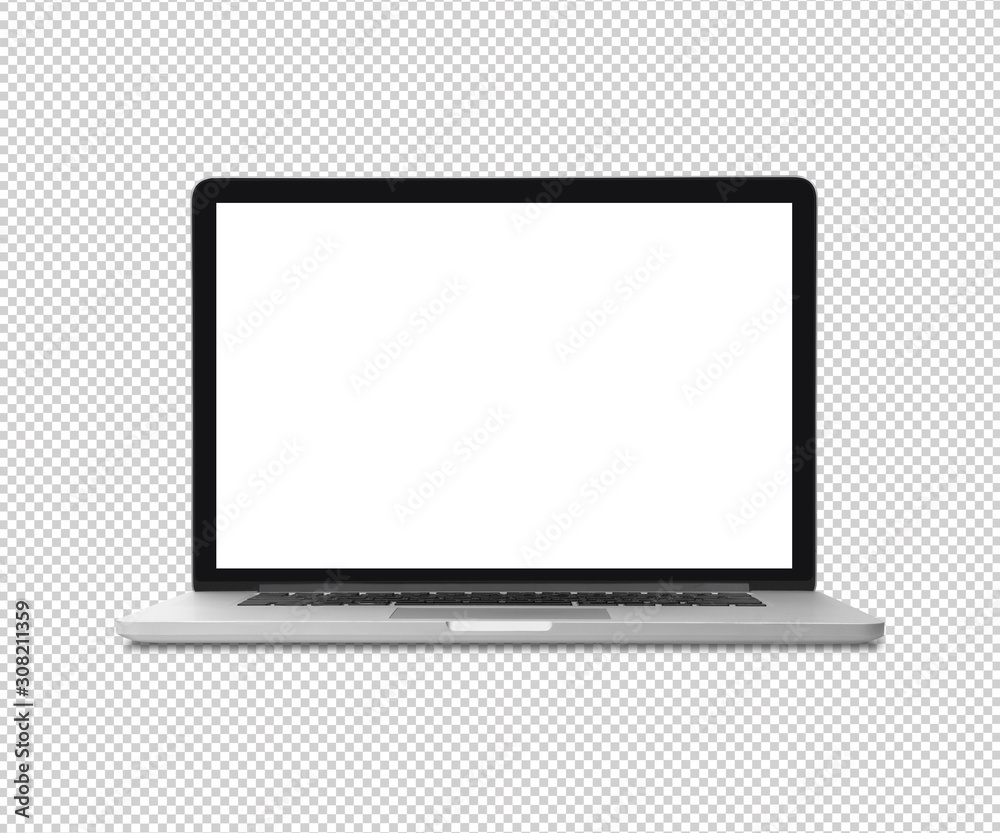 Front view of New generation laptop with blank screen. isolated on ...