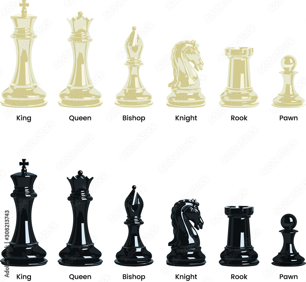 Chess figure pieces realistic view 3d icons. king, queen, bishop ...