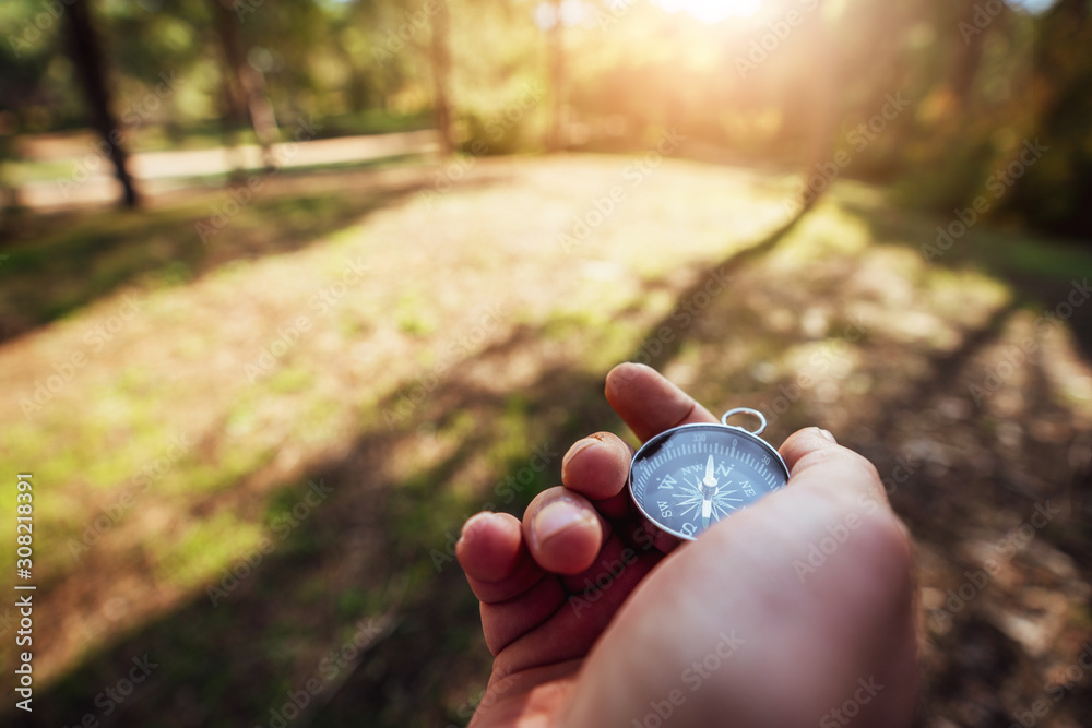 finding our way in nature with a compass, looking for the right ...