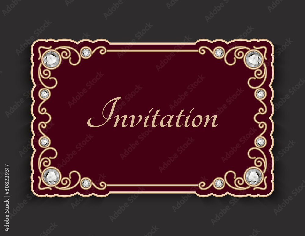 Vintage gold card with jewellery border ornament, elegant jewelry ...