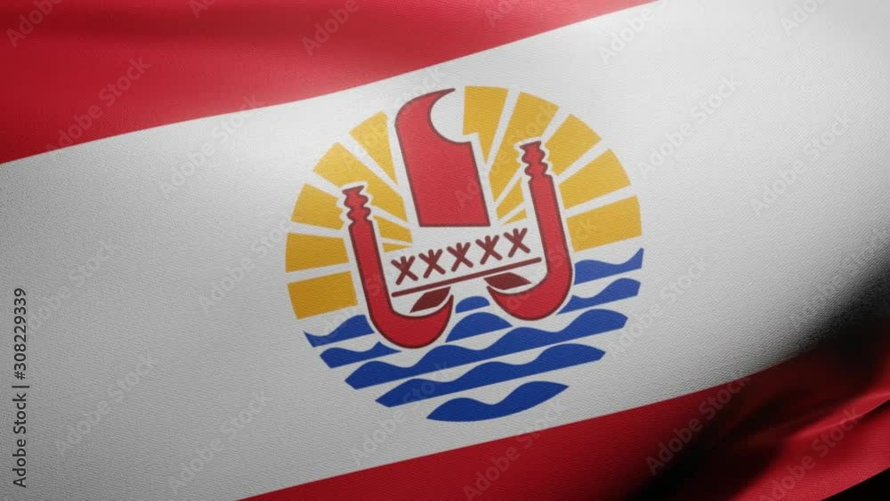 Close up of French Polynesia flag waving in wind. Realistic Animation ...
