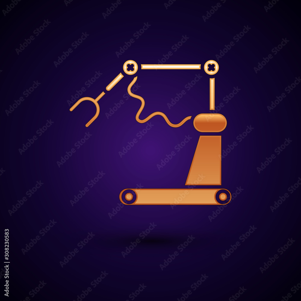 Gold Industrial machine robotic robot arm hand factory icon isolated on ...