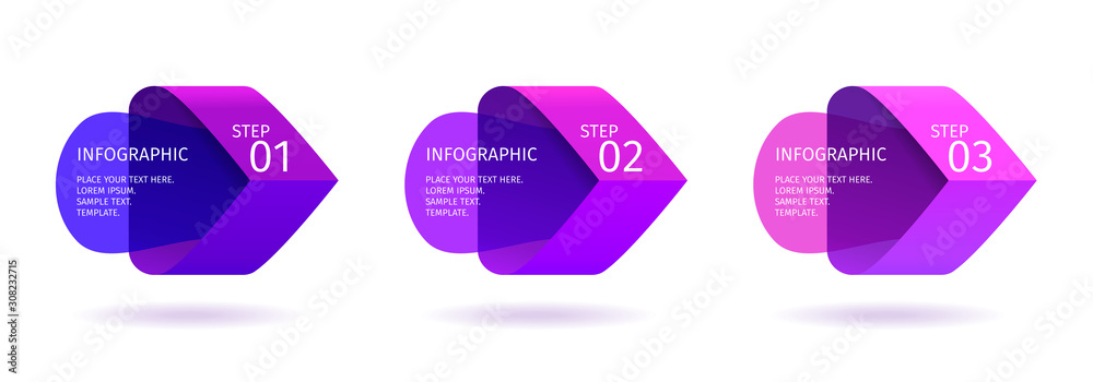 Infographic arrows with 3 step up options and glass elements. Vector ...