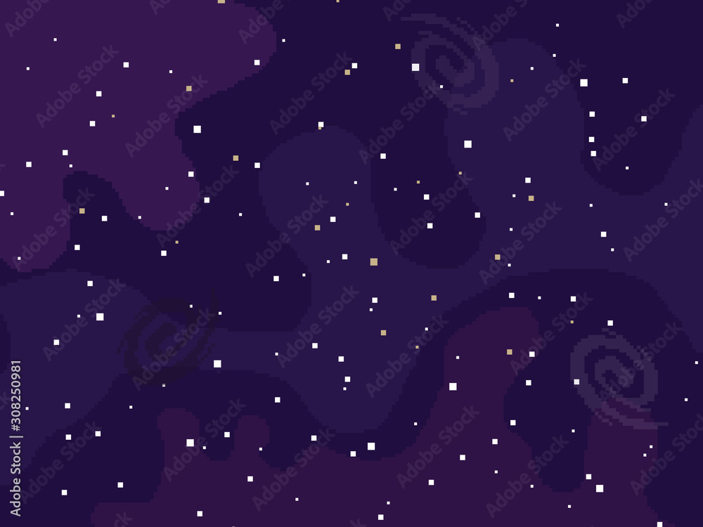 Starry space vector background. Pixel art. 8 bit. Stars. Stock Vector ...