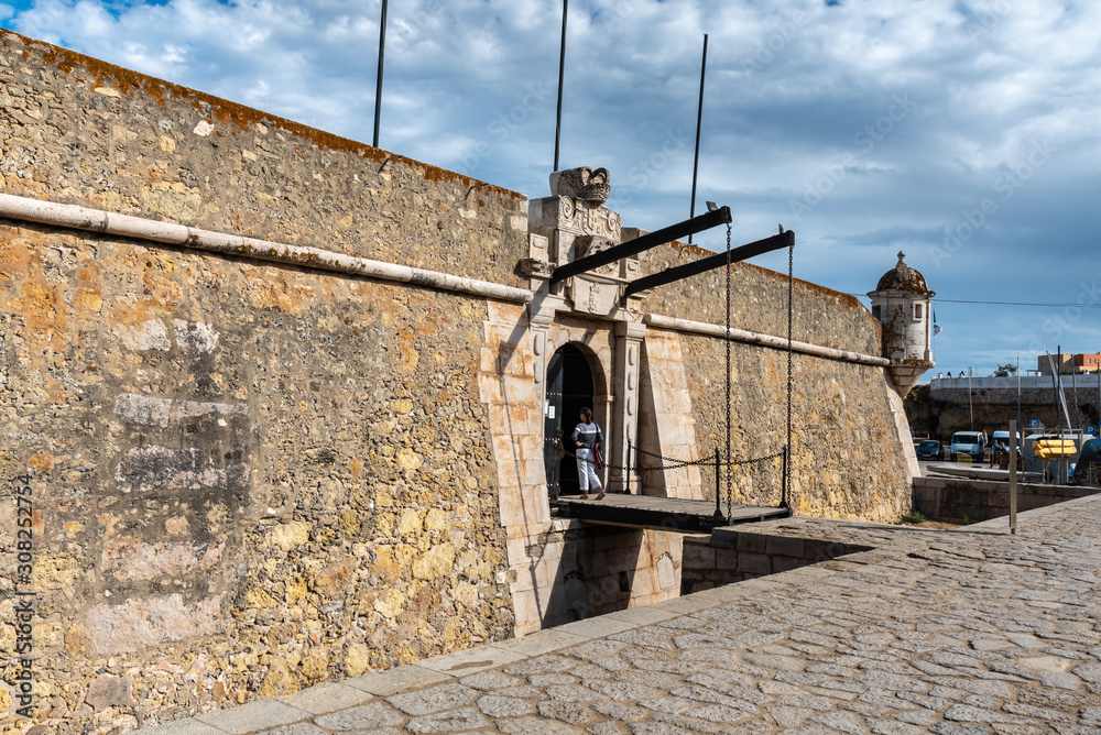 The entrance to fort of Ponta da Bandeira in Lagos, Portugal. Medieval ...