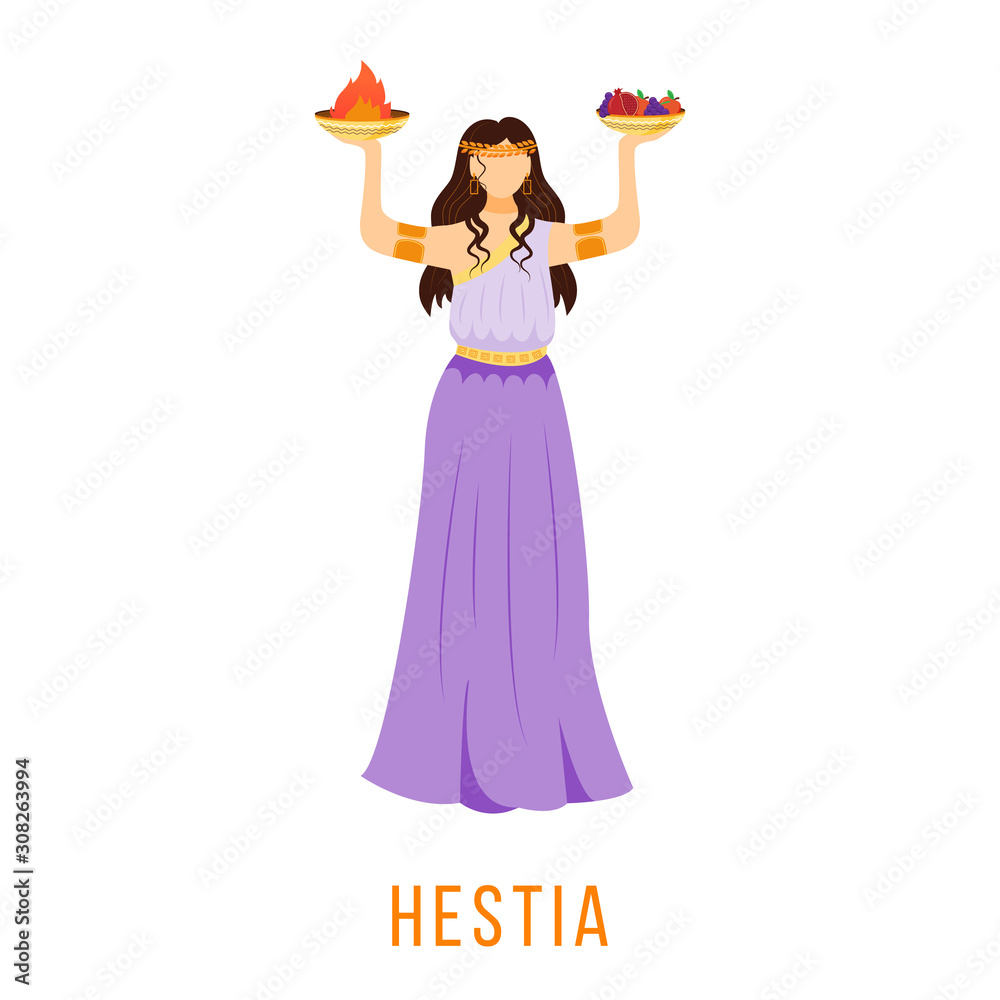 Hestia flat vector illustration. Ancient Greek deity. Virgin goddess of ...