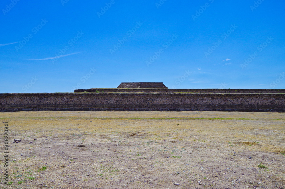 View of the ancient Aztec city ruins of the pyramids of Teotihuacan ...