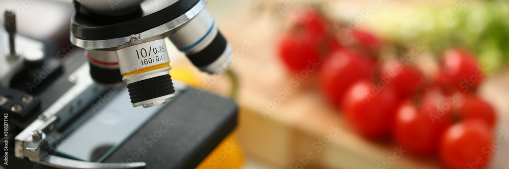 Microscope head on kitchen background Stock Photo | Adobe Stock