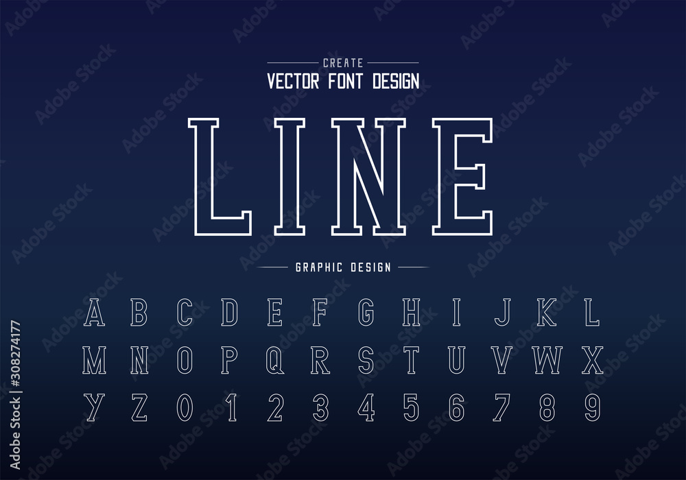 Line font and alphabet vector, Writing style typeface letter and number ...