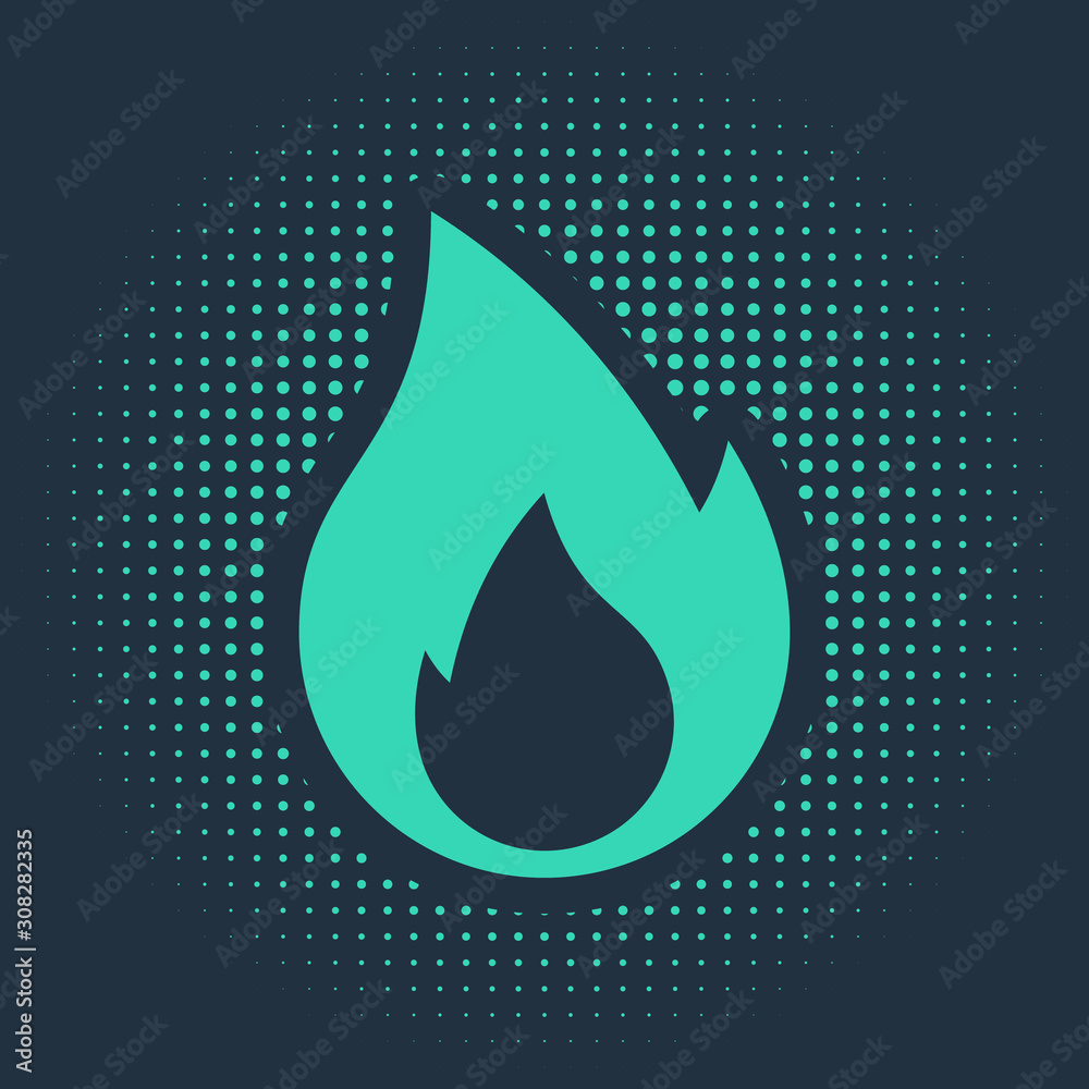 Green Fire flame icon isolated on blue background. Heat symbol ...