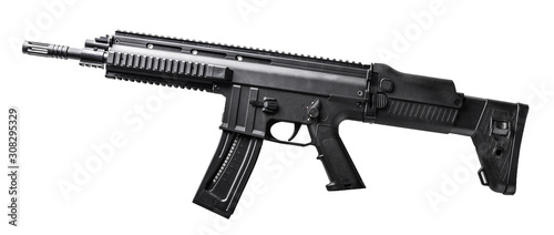 Modern assault sporting rifle with 22mm caliber rimfire ammunition ...