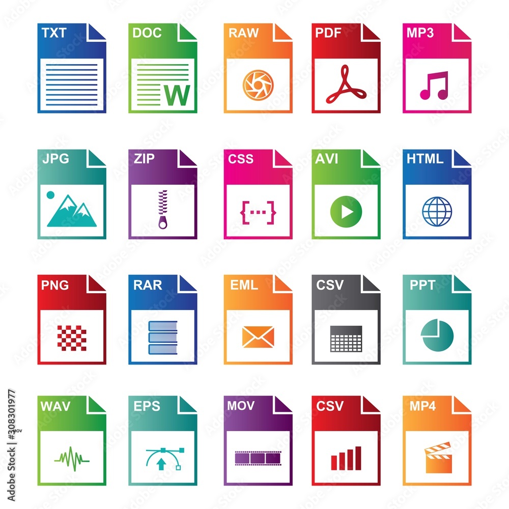 Big Collection of vector icons, file extensions diverse icons set ...