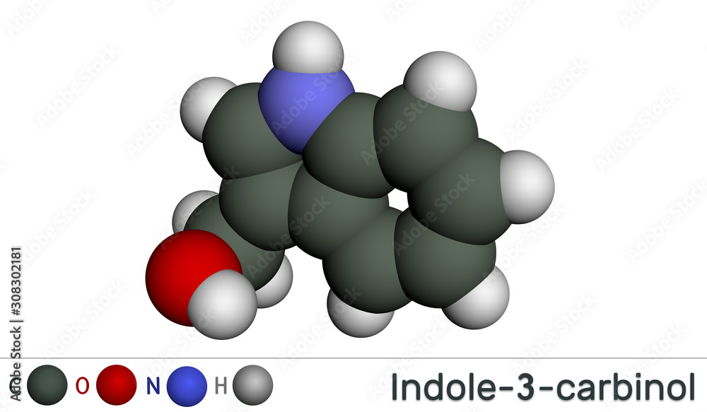Indole-3-carbinol molecule, is found in cruciferous vegetables such as ...