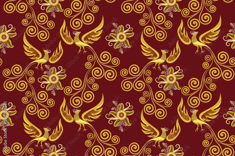 Seamless pattern with phoenix vector Illustration, Indonesian batik ...