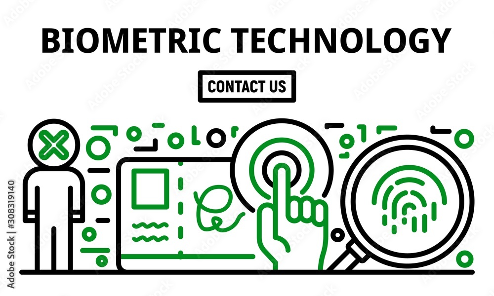 Biometric technology banner. Outline illustration of biometric ...