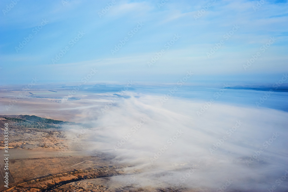 Aerial landscape. Fog above the fields Stock Photo | Adobe Stock