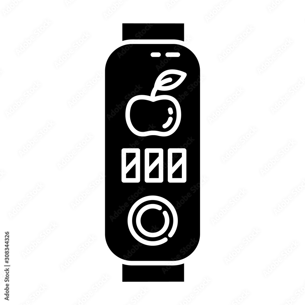 Fitness tracker with calories counter glyph icon. Wellness app with ...
