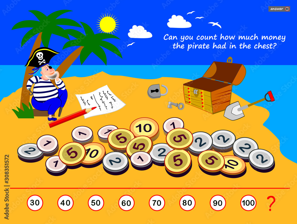 Logic puzzle game for children and adults. Can you count how much money ...