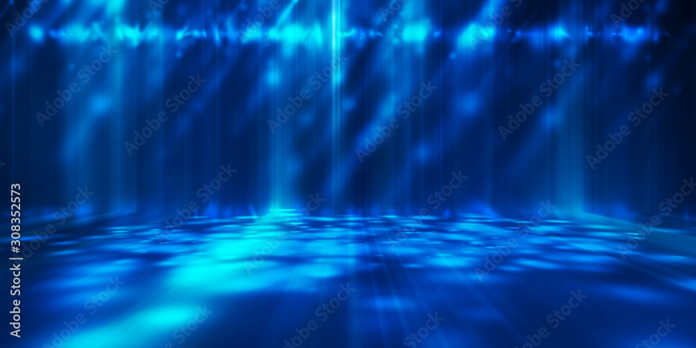 Blank Blue studio showcase with spotlight backdrop. Luxury stage room ...