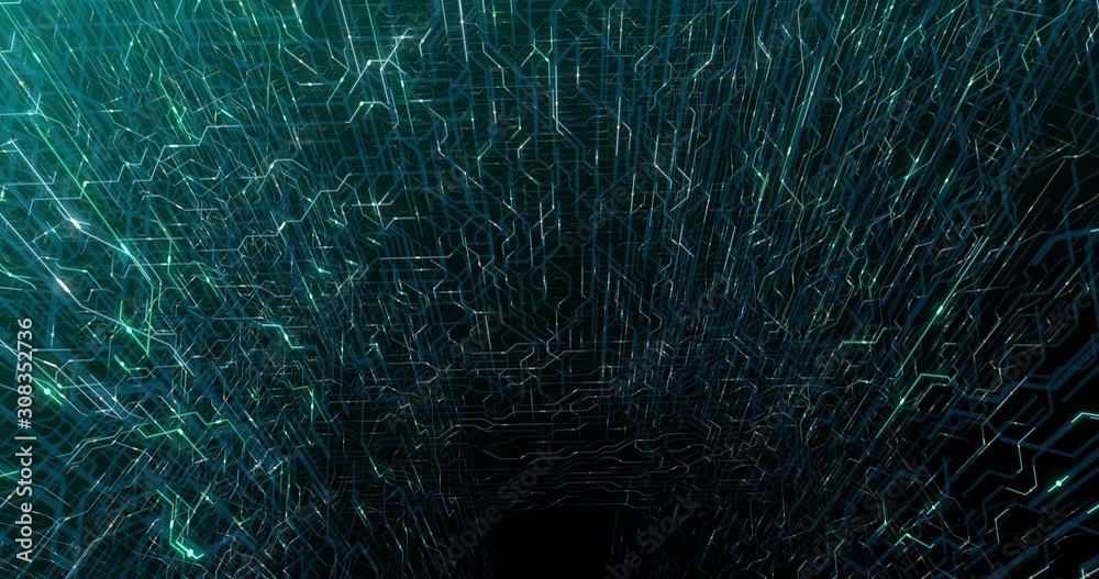 4K seamless loop of printed circuit board (PCB) in motion. Artificial ...