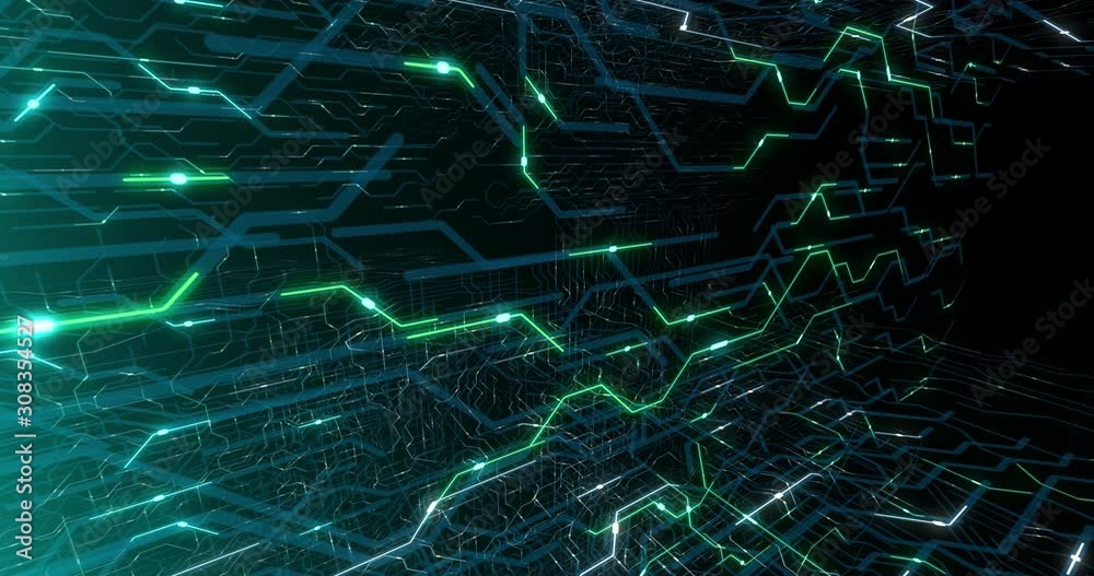 4K seamless loop of printed circuit board (PCB) in motion. Artificial ...