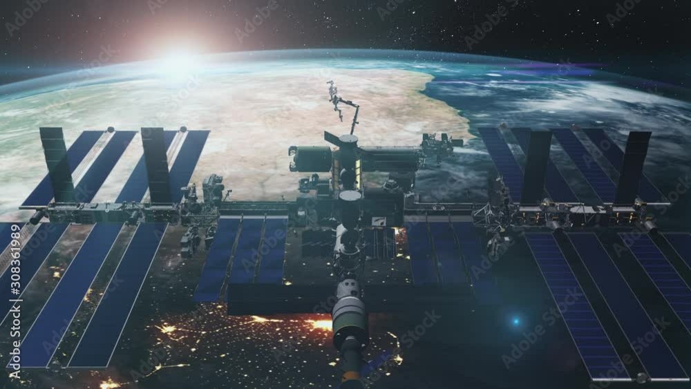 Close up of ISS orbiting realistic planet Earth. International Space ...