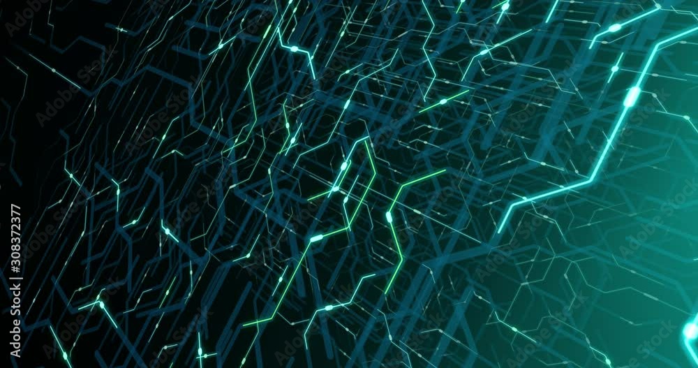 4K seamless loop of printed circuit board (PCB) in motion. Artificial ...