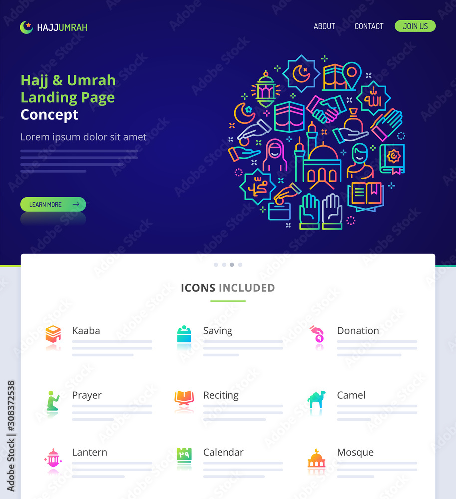 Hajj and Umrah Home Page Design Concept. Stock Vector | Adobe Stock