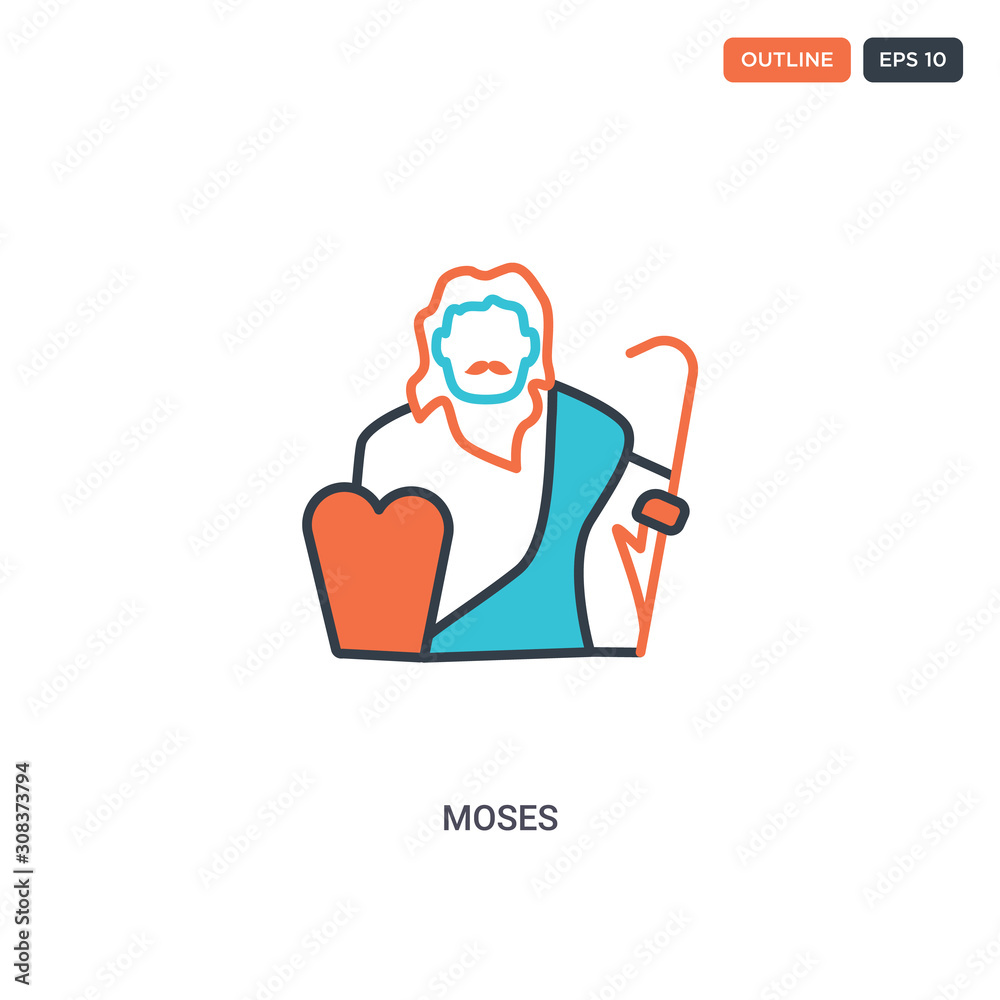 2 color Moses concept line vector icon. isolated two colored Moses ...
