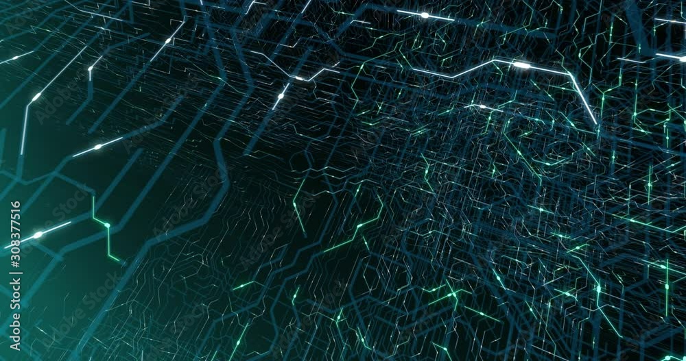 4K seamless loop of printed circuit board (PCB) in motion. Artificial ...