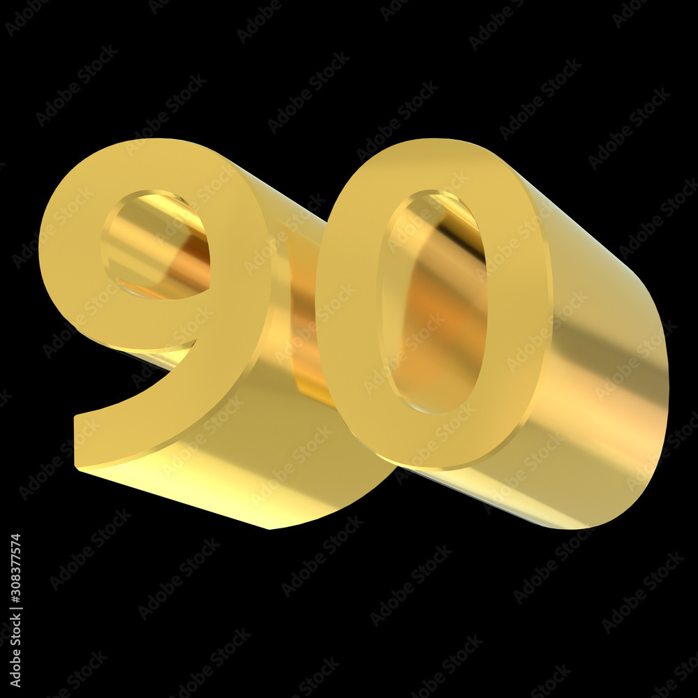 Golden number 90. Arabic numbers in isometric view. 3d render Stock ...