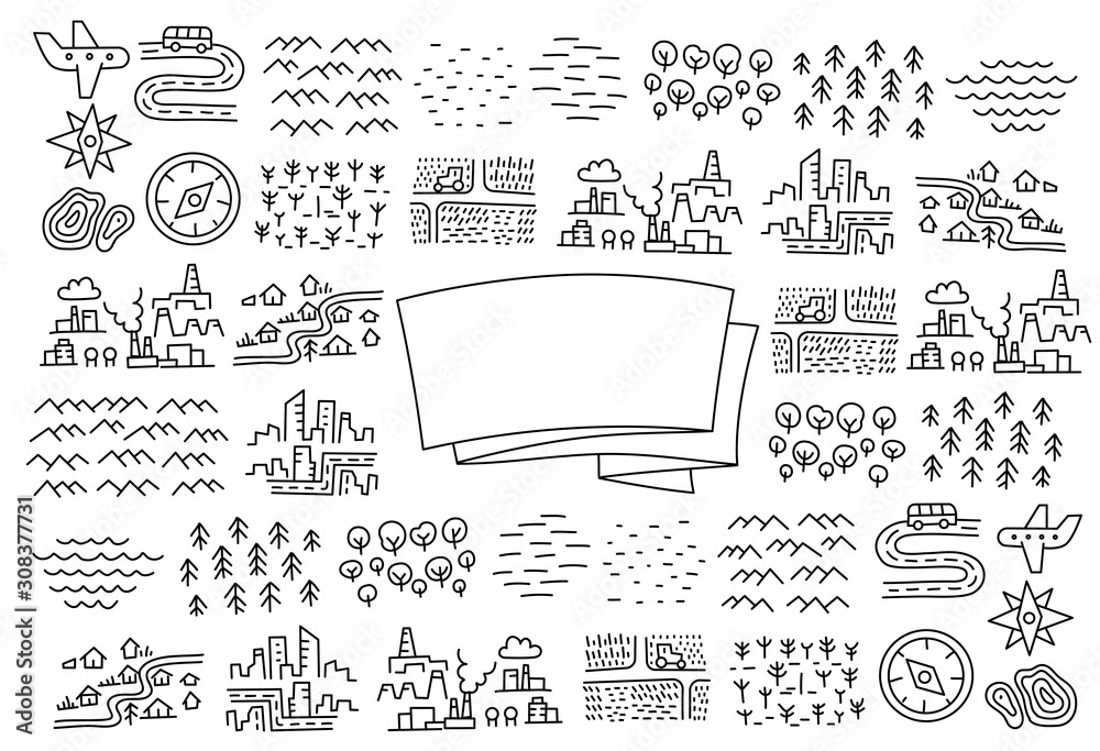Map terrain set background. Travelers notes. Geographical area ...