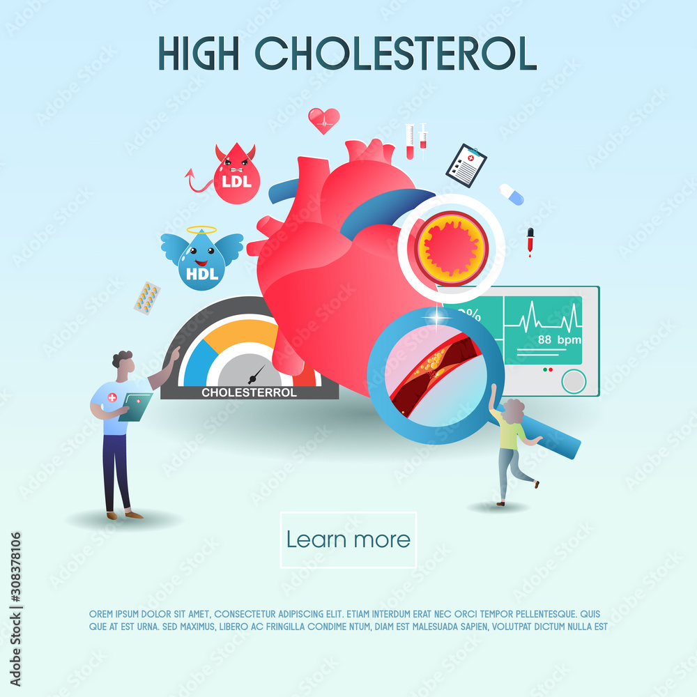 High Cholesterol Blood Pressure Tiny People Character Concept. Suitable ...