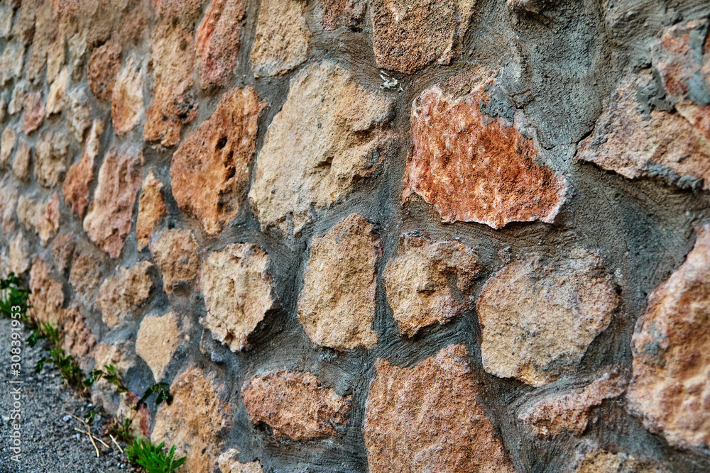 Natural stone retaining wall with concrete mortar. Stock Photo | Adobe ...