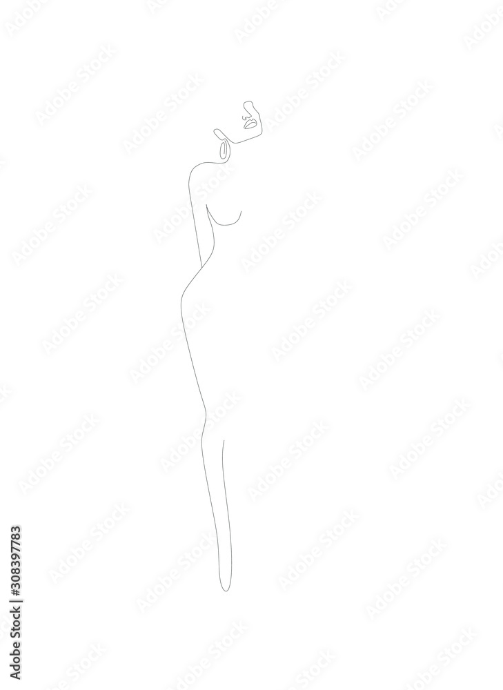 Abstract Woman Face One Line Drawing Portret Minimalistic Style Stock