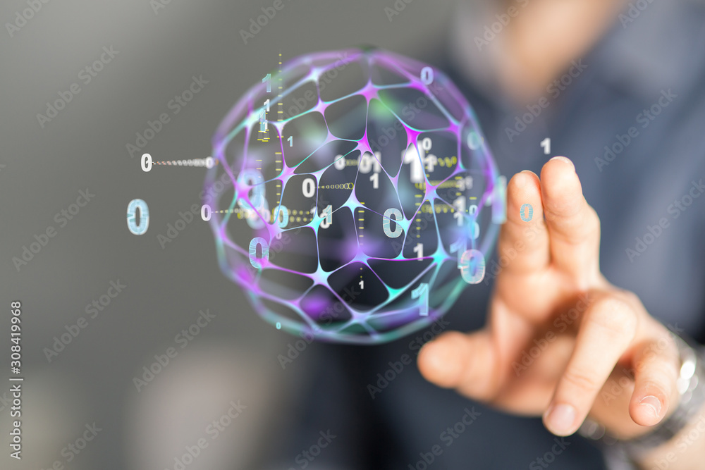 connected symbols for digital, interactive and global communication ...