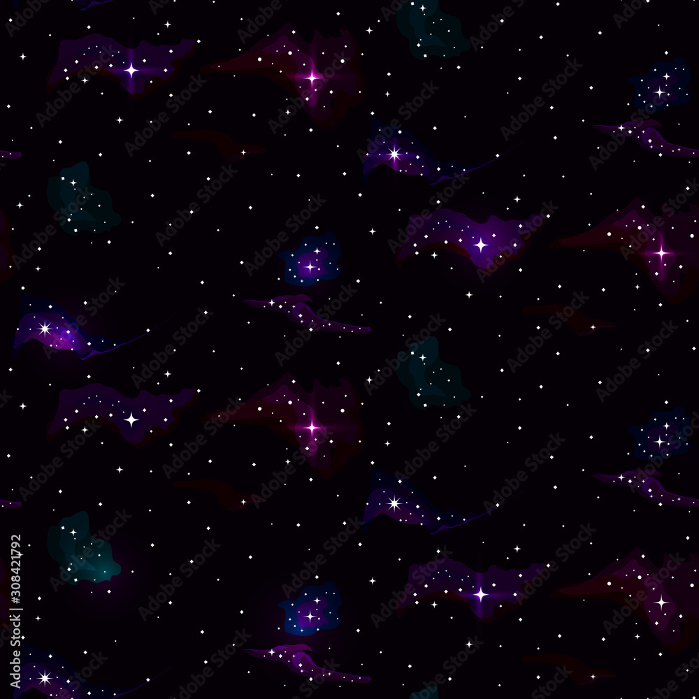 Space stars background, colorful galaxies seamless patten isolated on ...