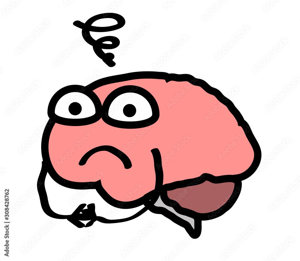 Scared brain on a white background. Cartoon. Vector illustration. Stock ...
