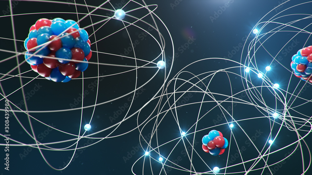 Abstract atom model. Atom is the smallest level of matter that forms ...