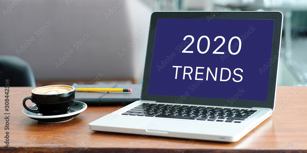 2020 trends, Laptop computer with 2020 trends on screen background ...