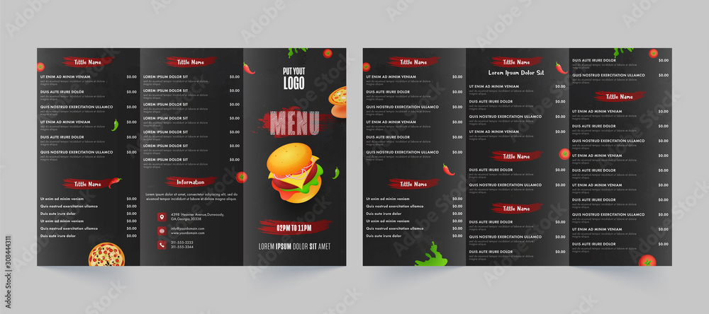 Front and Back View of Fast Food Menu Card for Restaurant and Cafe ...