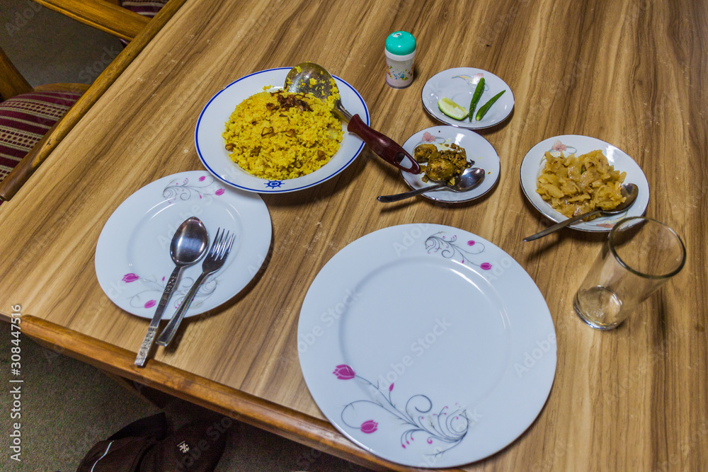 Food in Bangladesh - Vuna kichuri, Dim curry and Shobji Stock Photo ...