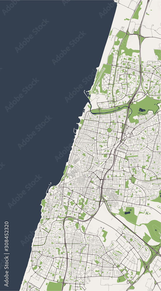map of the city of Tel Aviv, Yafo,Jaffa, Israel Stock Vector | Adobe Stock