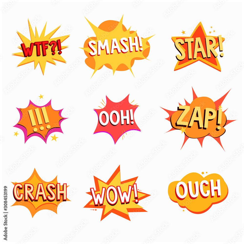 Collection of Cartoon, Comic Speech Bubbles. Colored Dialog Clouds with ...