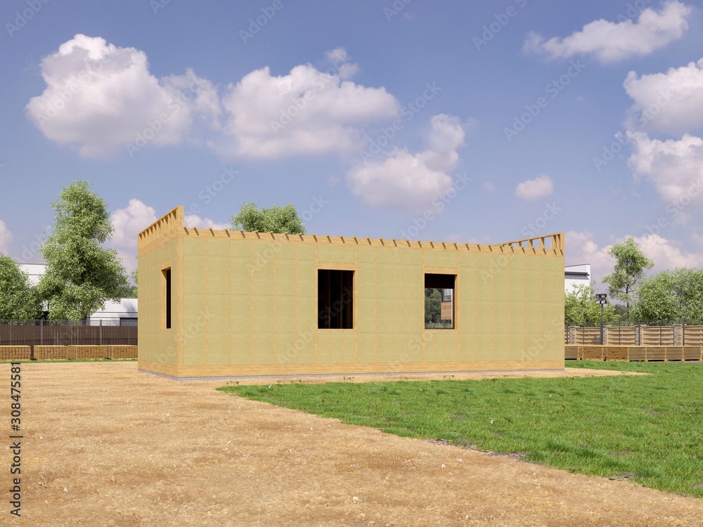 3d render of a modern frame building - detailed concept of construction ...