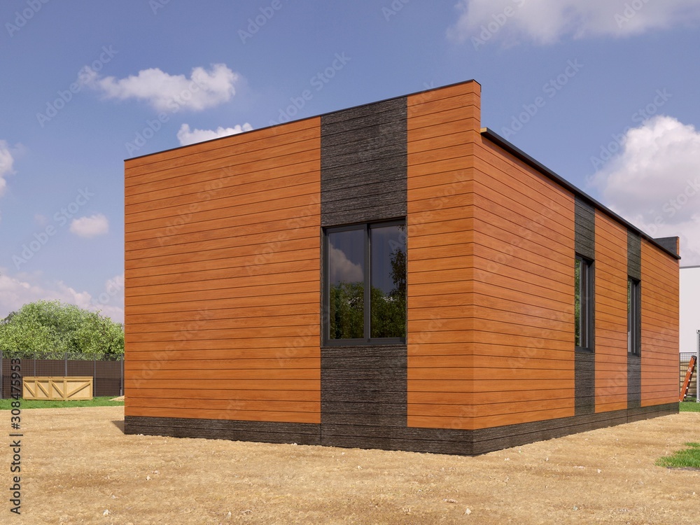 3d render of a modern frame building - detailed concept of construction ...