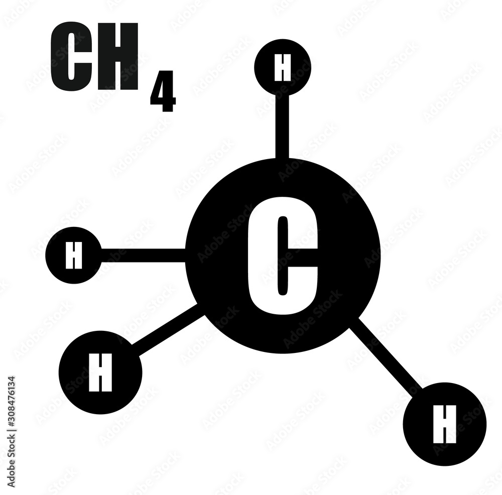 Vecteur Stock Methane CH4 molecule, a chemical compound in black and ...