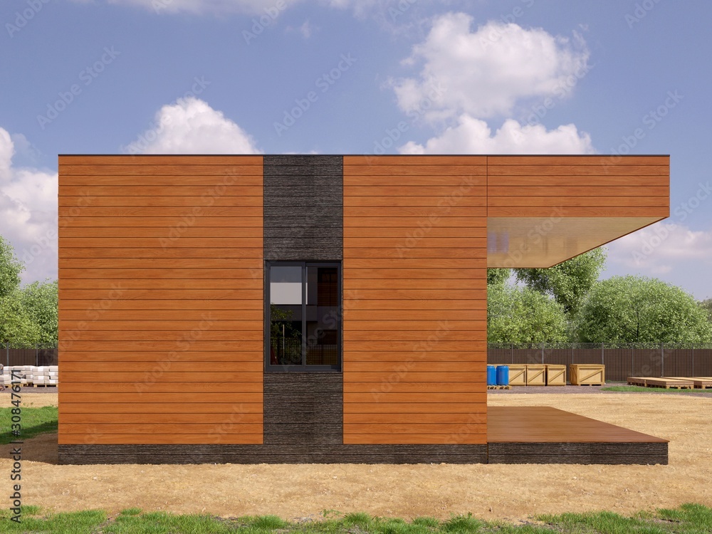 3d render of a modern frame building - detailed concept of construction ...