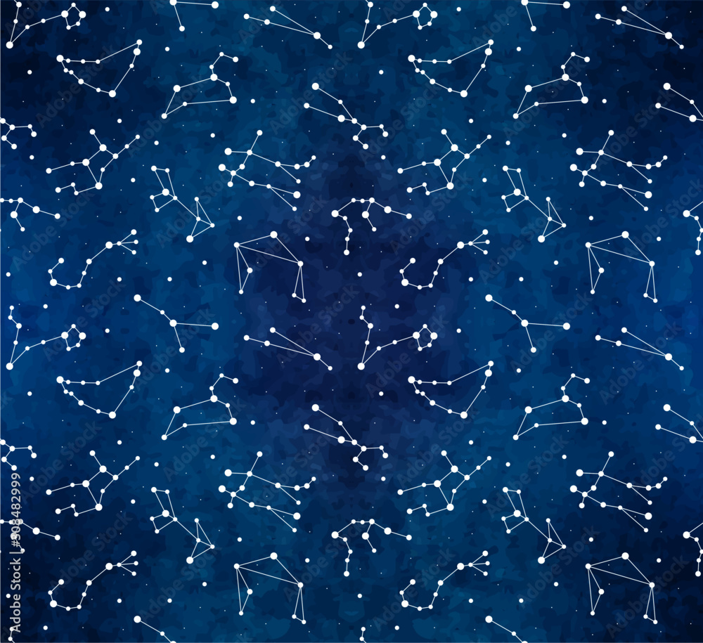 Seamless pattern with zodiac constellations on watercolor background ...
